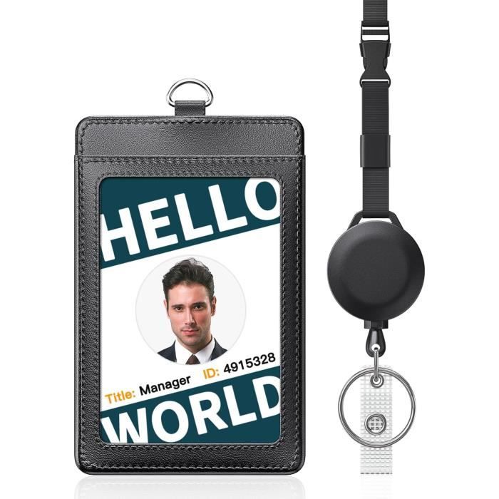 Porte Badge Cuir en Vertical et Lanyard Rétractable Justable, Cordon ...