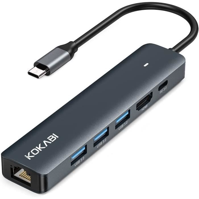 Hub USB C, Adaptateur Type-C avec HDMI 4K, Ethernet RJ45 Gigabit, 3*USB ...