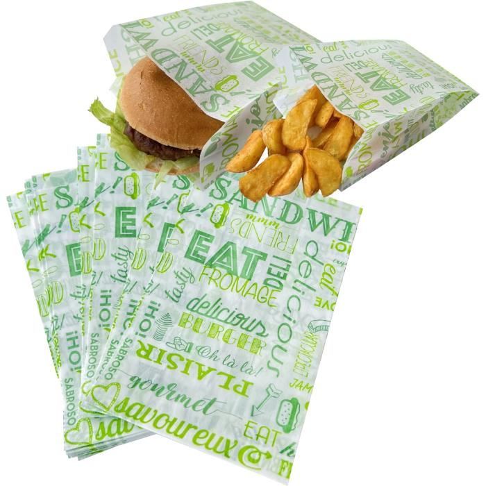 100 Pièces Papier Alimentaire Anti-Graisse, 18X12X7Cm, Texte Vert, Wrap ...