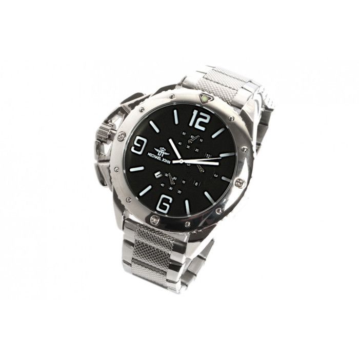 Montre-Michael John-Gros Bracelet Montre Homme Argent Chronographe Noir ...