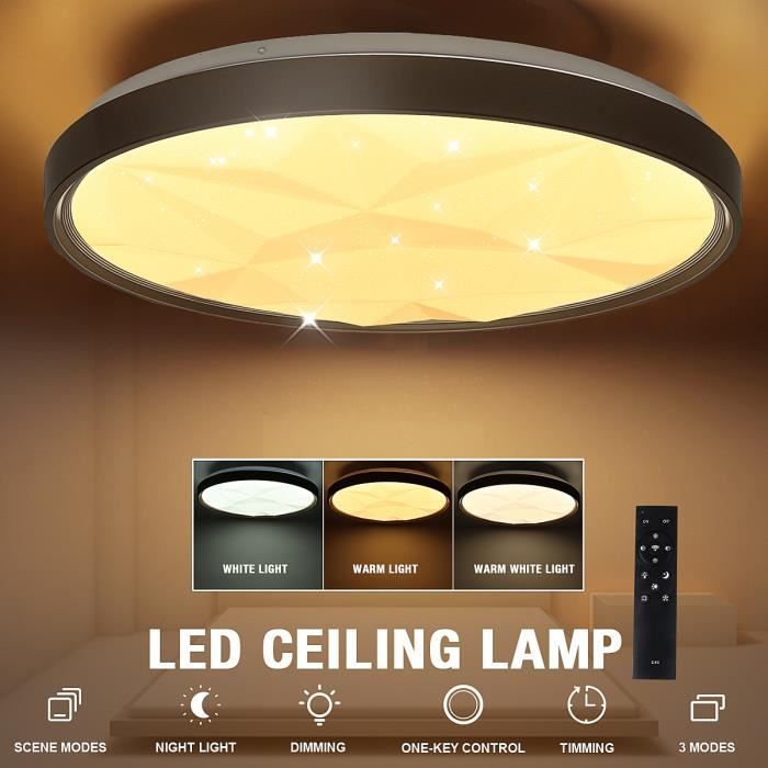 120W Lustre Plafonnier LED avec télécommande 50cm 3 couleurs super brillant - Cdiscount Maison