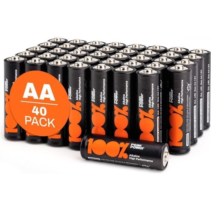 Piles Aa - Lot De 40 Piles | 100% Peakpower | Batteries Alcalines Aa Lr6 1,5V - Longue Durée ...