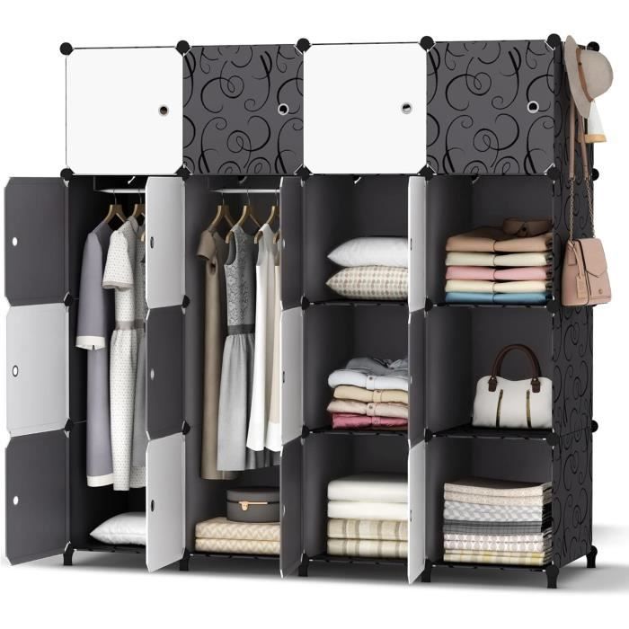 Armoire Penderie 16 Cube Portable Étagère de Rangement Garde-Robe de Rangement 142 x 46 x 146 cm ...