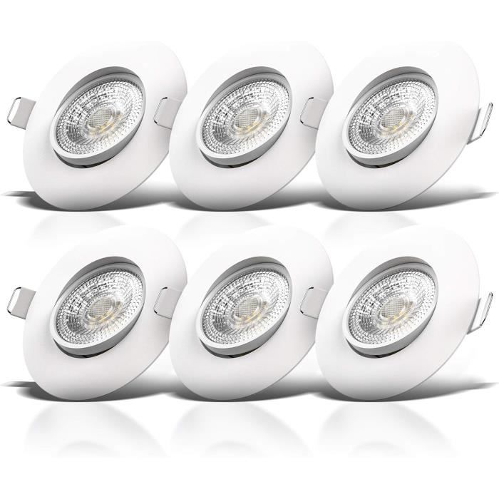 B.K.Licht lot de 6 spots LED à encastrer ultraplats 30mm, platines LED 5W-460Lu intégrées, spots ...