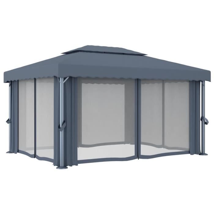 RUIDA Tonnelle avec rideau 4x3 m Anthracite Aluminium tout neuf VGEBY ...