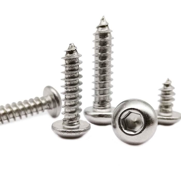 50pcs M3-16mm -Vis à bois autotaraudeuses à tête hexagonale, en acier inoxydable A2 70 304, M3 ...
