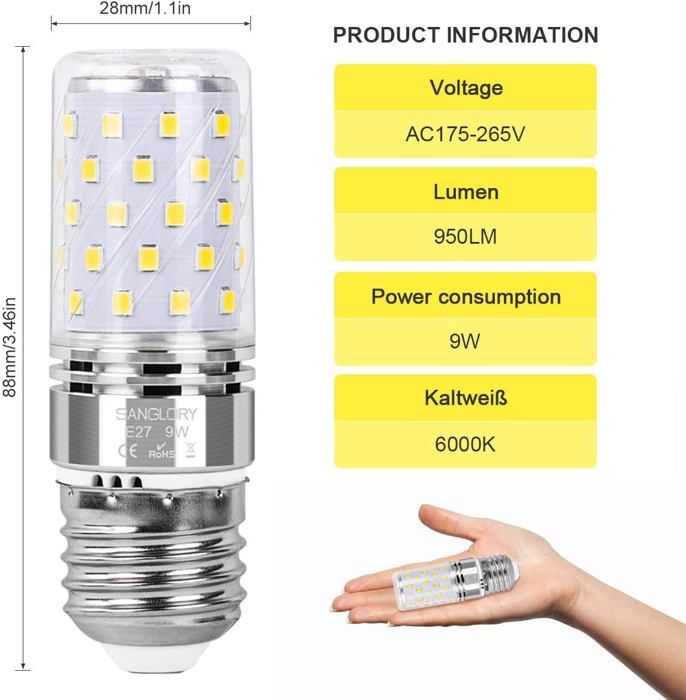 Ampoules LED Culot E27 Blanc Froid 9W Equivalent 60-80W Ampoule E27 6000K LED Culot Edison vis ...