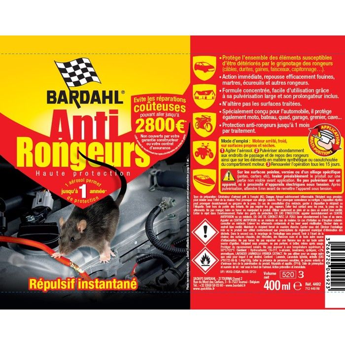 Anti Rongeurs répulsif instantané 400ml + 100ml offert Bardahl ...