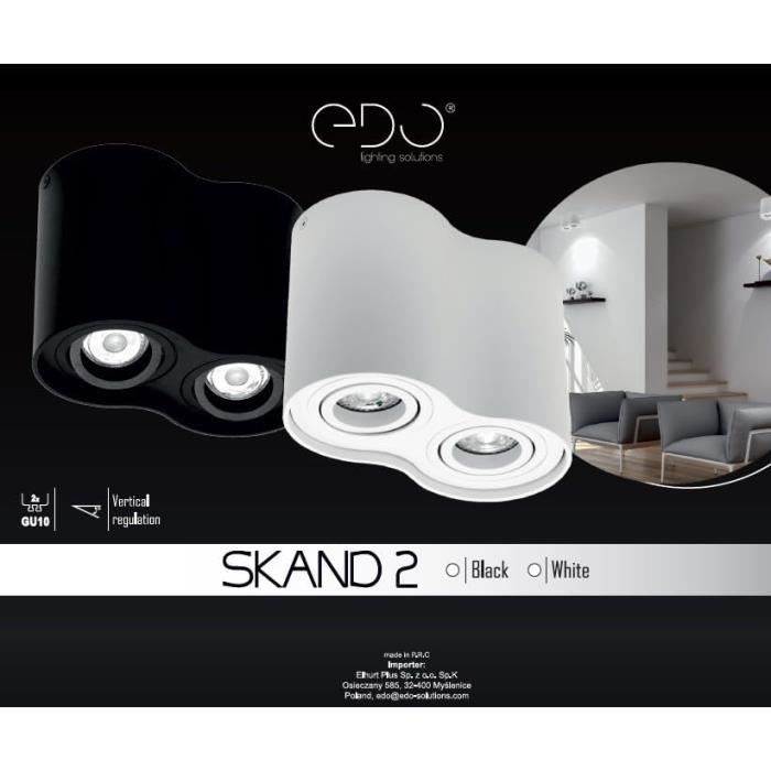 Spot double en saillie SKAND 2 GU10 Luminaire plafonnier rond blanc ...