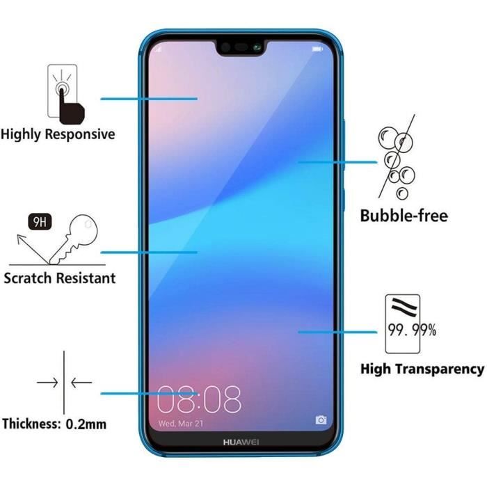 Verre Trempé Pour Huawei P20 Lite-Nova 3E 5.84", [Lot De 2] Film Protection Écran Anti Cassé ...