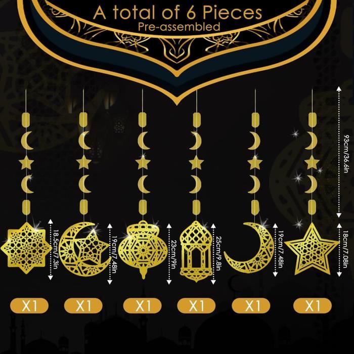 Decoration Aïd Mubarak, 6Pcs Aid Moubarak Decoration Lanterne Lune ...