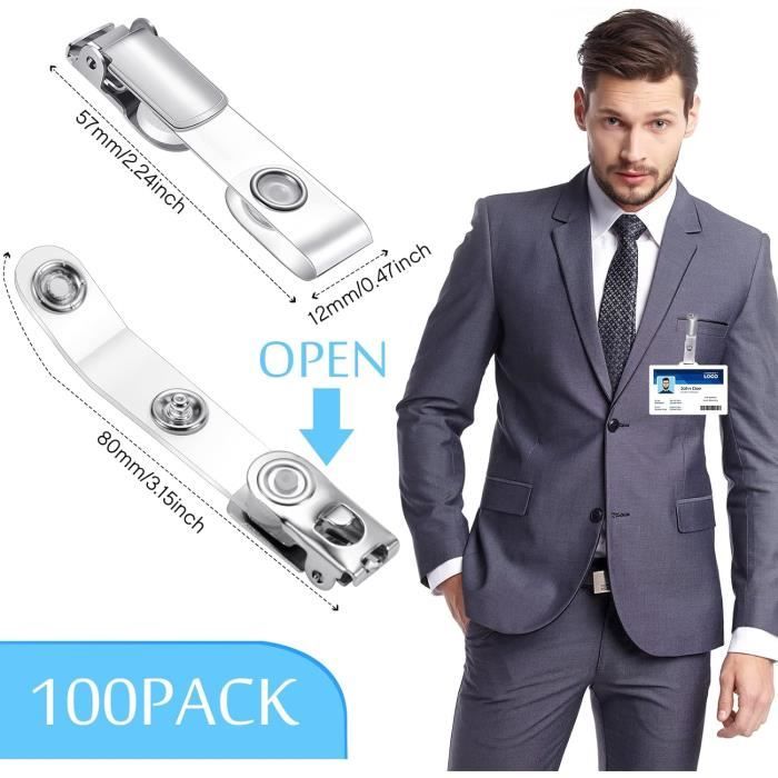 100 Clips Porte-Badge Pince À Badge En Métal Avec Sangle Transparente ...