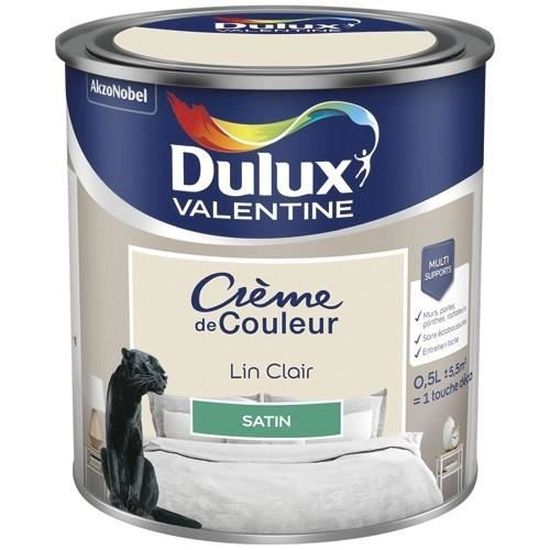 Peinture - DULUX VALENTINE - Crème de Couleur - Satiné - 0,5L - Intérieur - Lin Clair ...