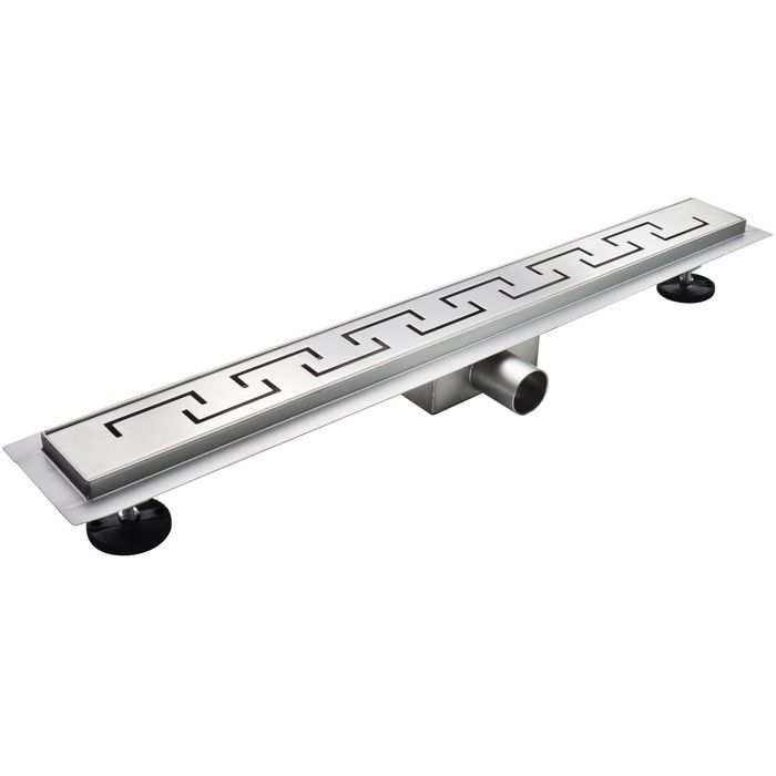 GREA Caniveau de douche motif grec L.120 cm en acier inoxydable, siphon ...
