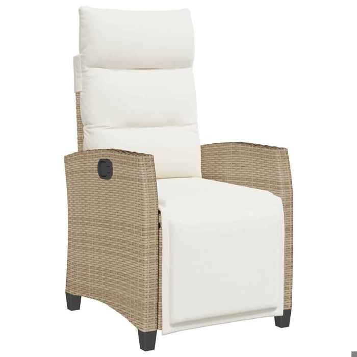 CHIC Chaise de jardin inclinable et table d'appoint beige polyrotin ...