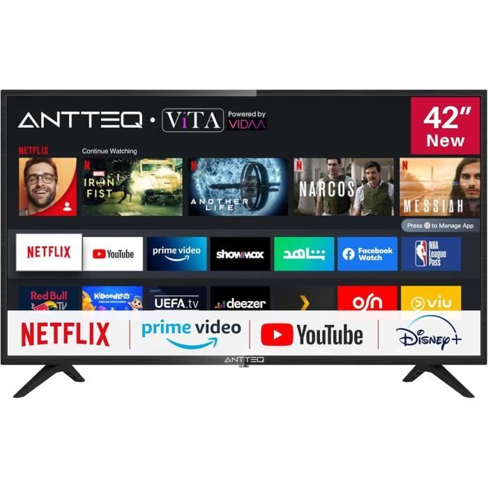 Antteq AV42F3 Smart TV 42 Pouces 106 cm Téléviseur avec Netflix,Prime Video,Rakuten TV,Disney+ ...