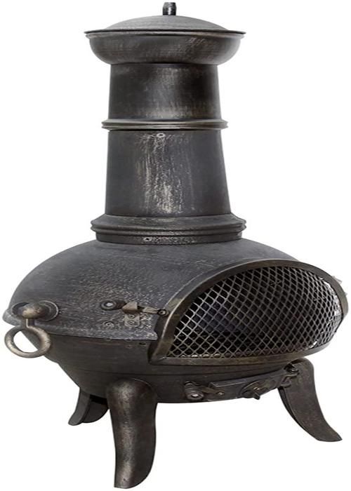 Cheminée d'extérieur avec trappe grillagée 108 cm en fonte vintage ...
