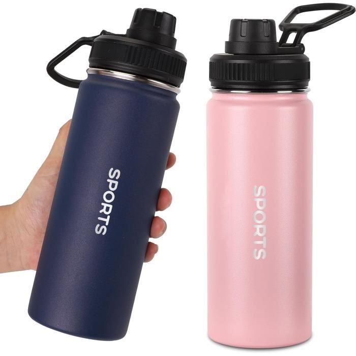 2Pcs Gourde Isotherme Bouteille D'Eau En Acier Inoxydable Avec Couvercle 530Ml Mug Isotherme ...
