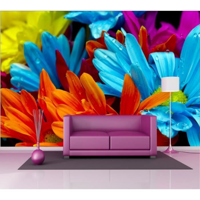 Stickers géant déco : fleurs multicolores - Dimensions:235x160cm ...