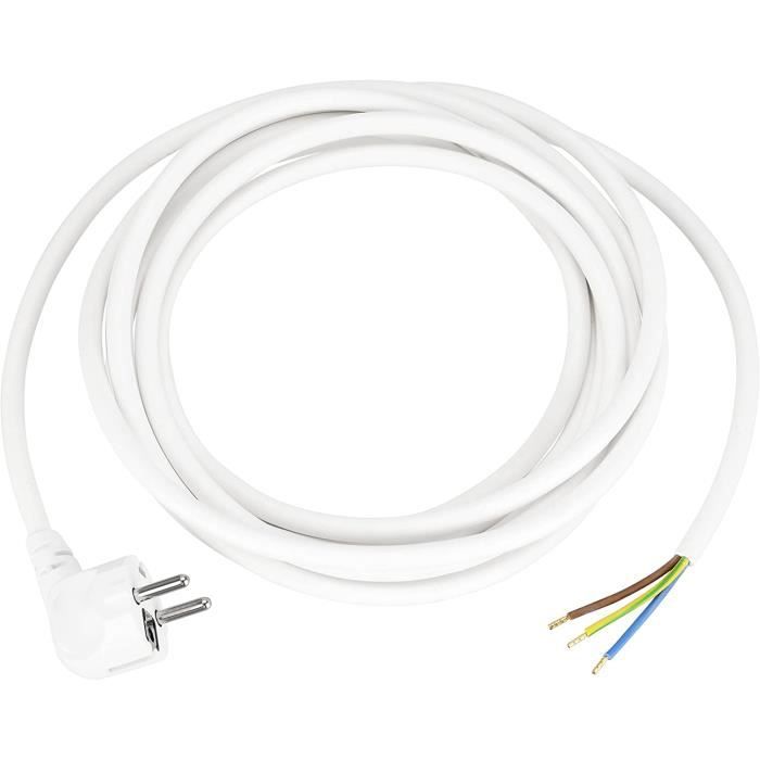 Rev Ritter 0577335555 H05VV-F Câble d'alimentation avec prise de terre Blanc 1,5 mm² 5 m[624 ...