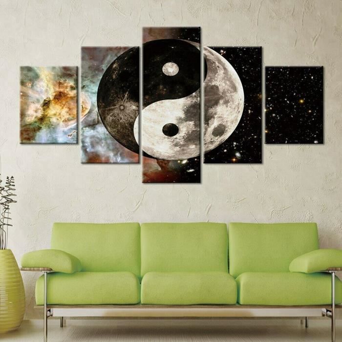 Fot-6537 Yin Yang toile de l'univers de la galaxie 5 panneaux tableau ...