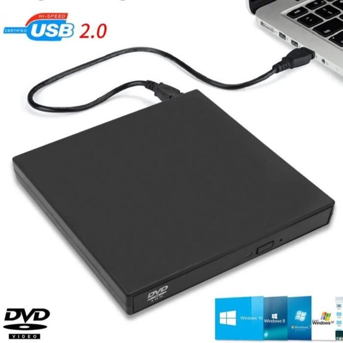 DeepFox-Lecteur de CD-DVD externe USB,lecteur de disque externe USB 2.0 CD-ROM DVD-ROM optique ...