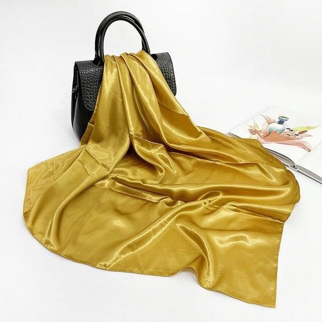 ECHARPE,yellow--Foulard en soie de couleur Pure pour femmes, 90x90cm ...