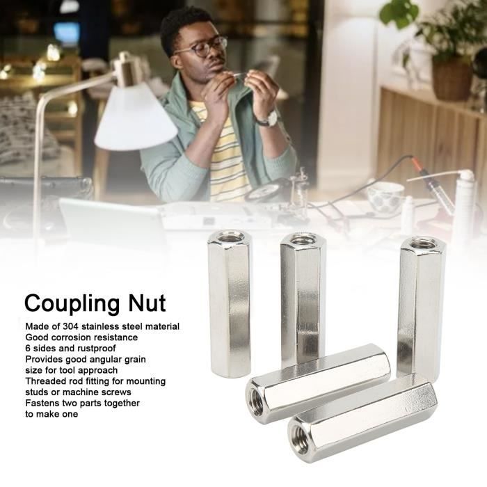 ZER-ZJCHAO Écrou d'accouplement hexagonal M10 5 pièces argent M10 écrou d'accouplement hexagonal ...