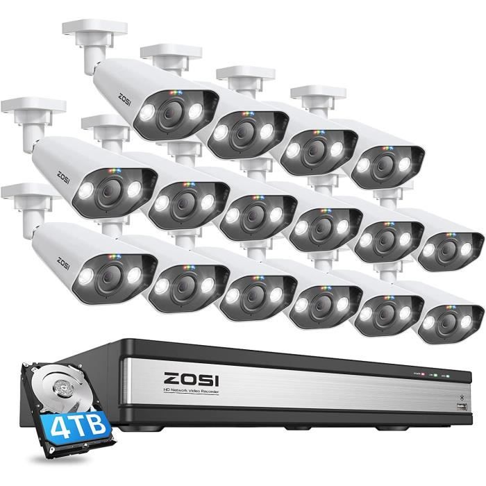 ZOSI 4K PoE Kit Caméra de Surveillance 16pcs 8MP Caméra + 16CH 4K NVR ...