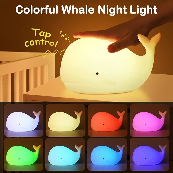 Veilleuse Bébé Enfant Baleine 8 Couleur Lumière Lampe De Nuit Led ...