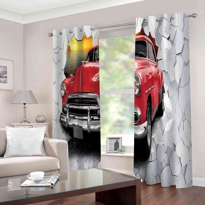Rideau Occultant À Oeillets 3D Voiture Rouge De Mur De Brique Motif ...