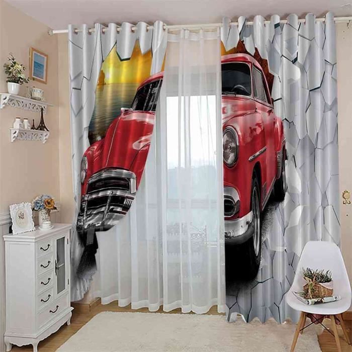 Rideau Occultant À Oeillets 3D Voiture Rouge De Mur De Brique Motif ...