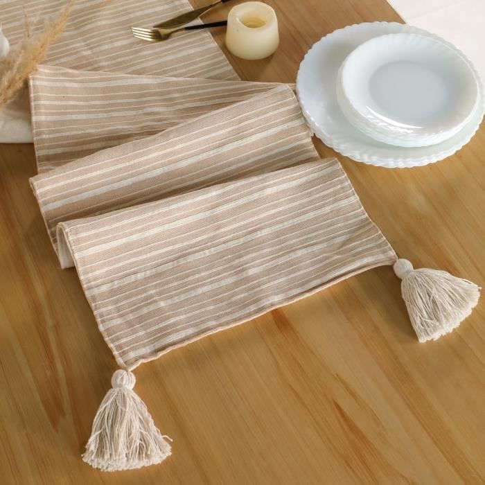 Chemin De Table Rustique En Coton De Style Rustique Avec Pampilles De ...