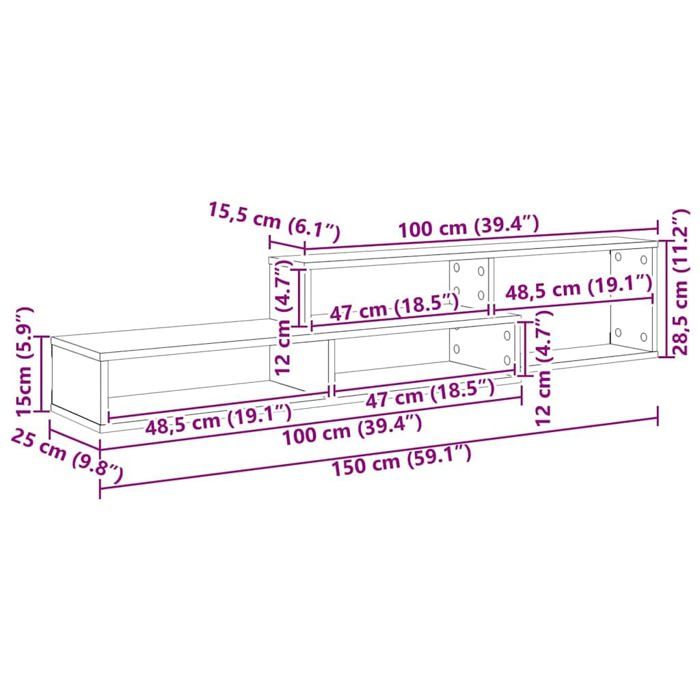 Support TV mural moderne - vidaXL - Bois d'ingénierie - 150x25x28,5 cm ...