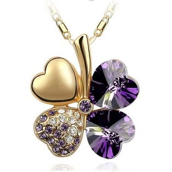 Violet d'or - Collier avec pendentif trèfle à 4 feuilles en cristal ...