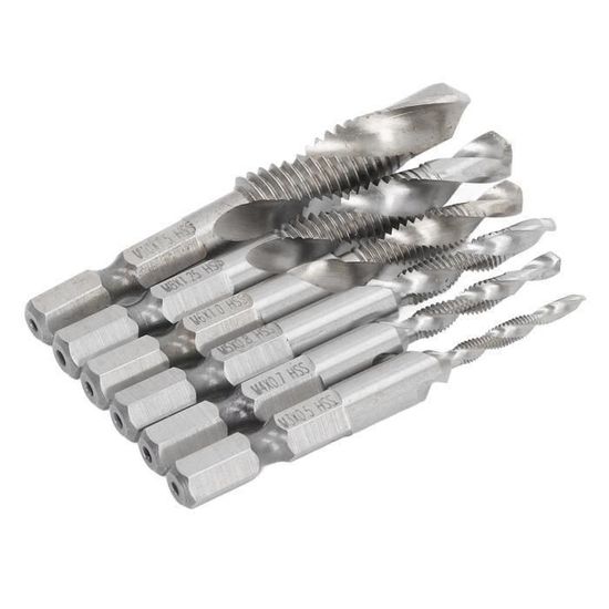 Sing-ensemble de tarauds combinés 6 pièces tige hexagonale combinaison perceuse taraud 3 en 1 ...