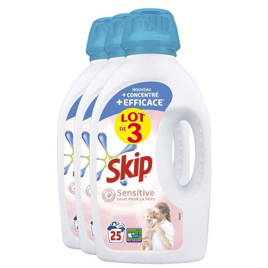 SKIP Lessive Liquide Sensitive Peaux Sensibles et Bébés - 75 lavages ...