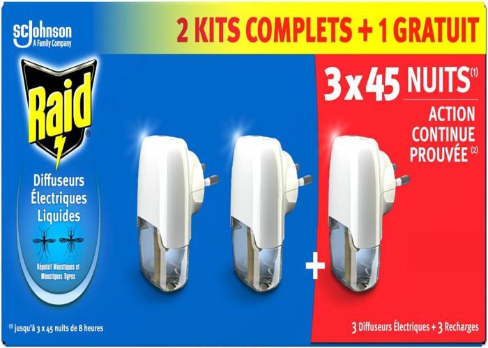 Raid Diffuseur Electrique Liquide Répulsif Moustiques Et Moustiques Tigres - 3x45 Nuits – 3 ...