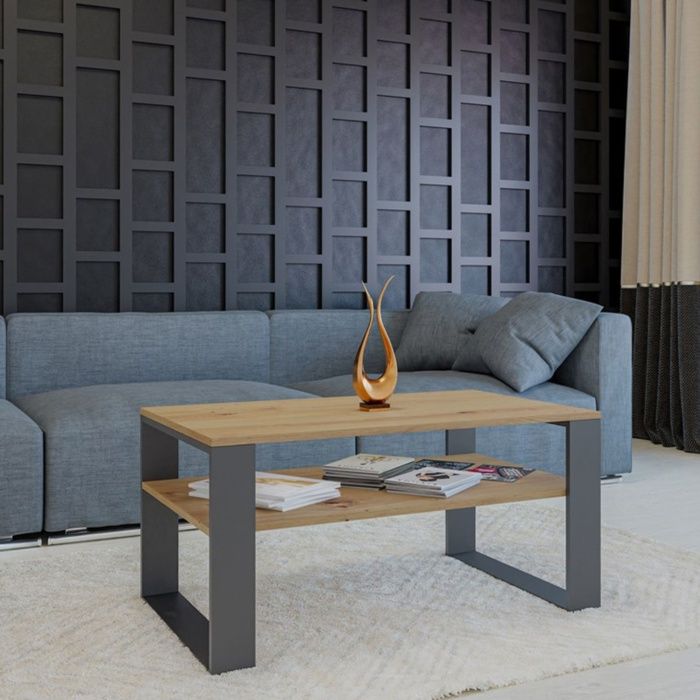 Table basse MODI Artisan Chêne / Anthracite avec étagère - Table ...