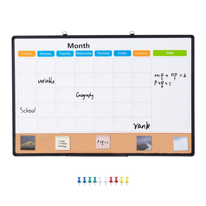Calendrier Mensuel - DUOKU - Combo Tableau Blanc et Liège - 600x900mm ...