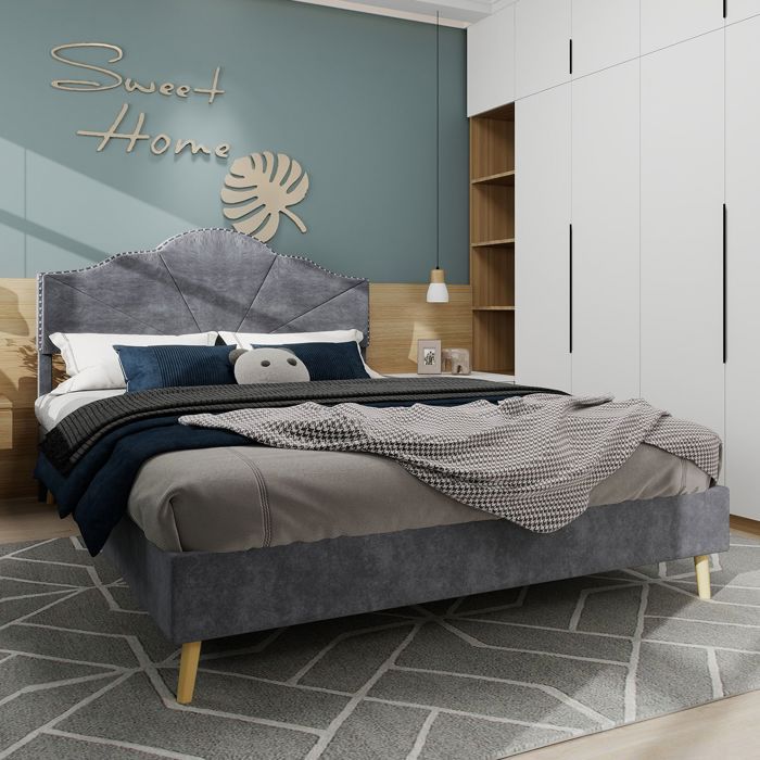 Lit capitonné 160x200, design moderne minimaliste avec tête de lit ...