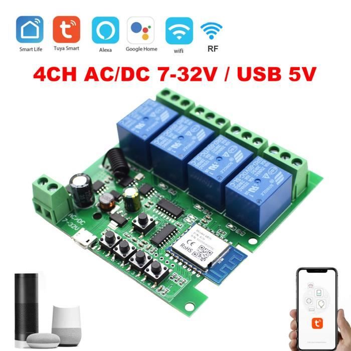 7-32V sans coque-Commutateur intelligent 4 canaux Tuya, Module WIFI ...