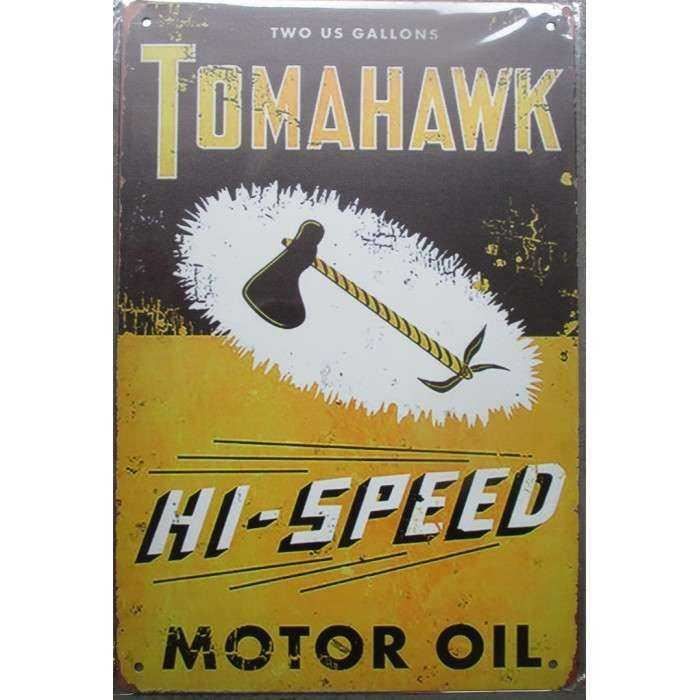 Plaque tomahawk motor oil huile garage 30cm tole publicitaire metal pub ...