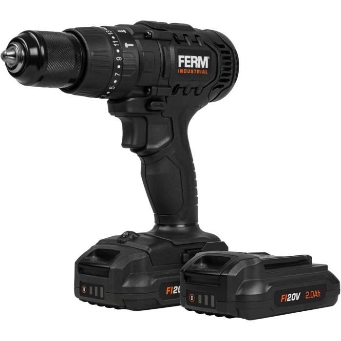 FERM Perceuse sans fil a percussion 20V - 2 batteries 2.0Ah Li-Ion et ...