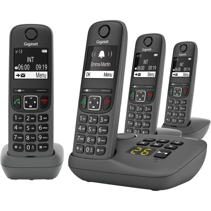 A695A Quattro - 4 Téléphones Dect Sans Fil Avec Répondeur - Écran À ...