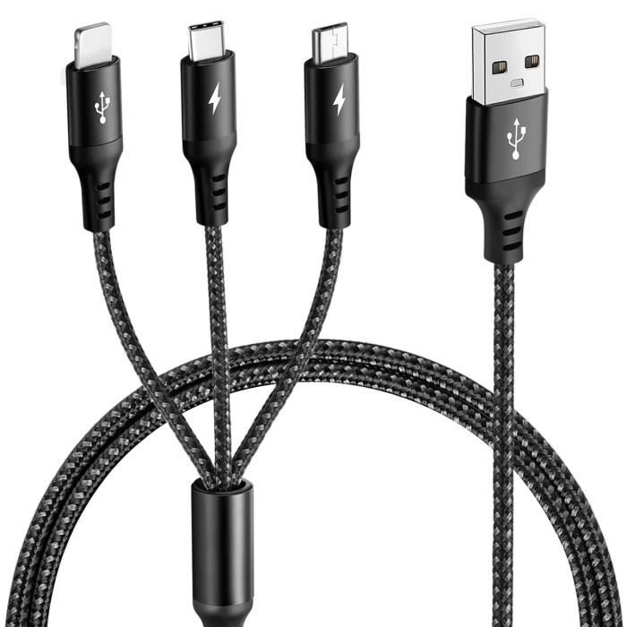 Câble Multi USB 3 en 1 Cord Universel 1.8M-4A Multi USB Câble de Chargement en Nylon avec IP ...