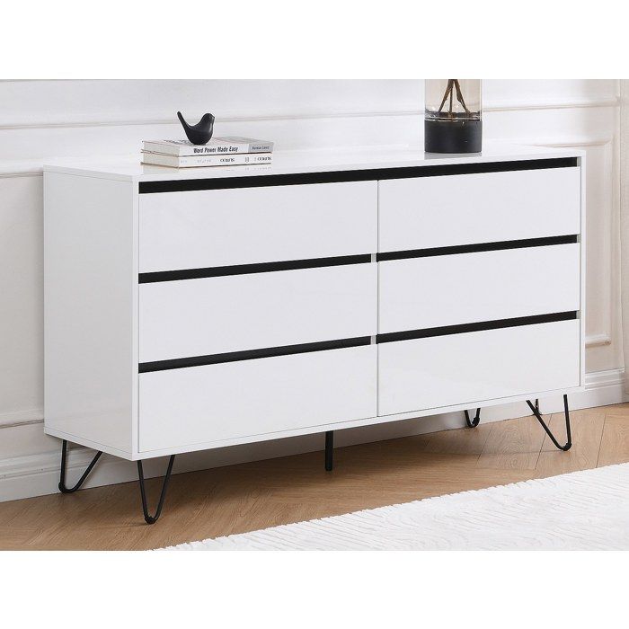 Commode 6 tiroirs - MDF - Blanc et noir - ABUJA - Cdiscount Maison