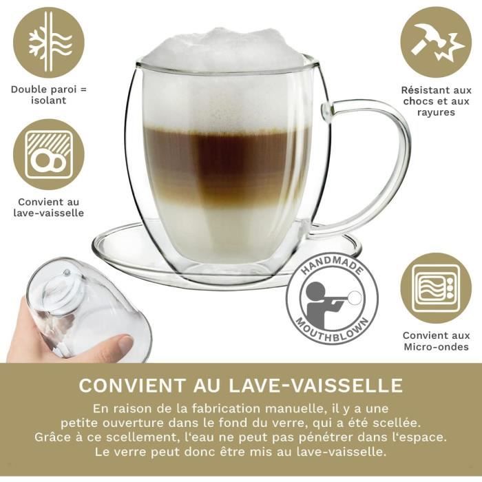 Verres à double Paroi XXL avec Soucoupe, Extra Grand Verre Résistant à ...