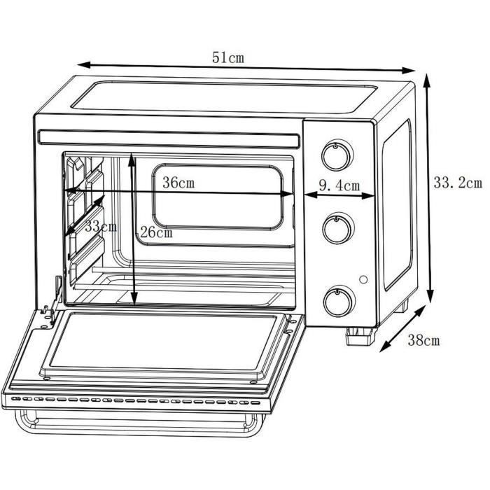 CONTINENTAL EDISON CEMF35B4 - Minifour électrique 35L noir - 1500W - Rotissoire, Convection ...