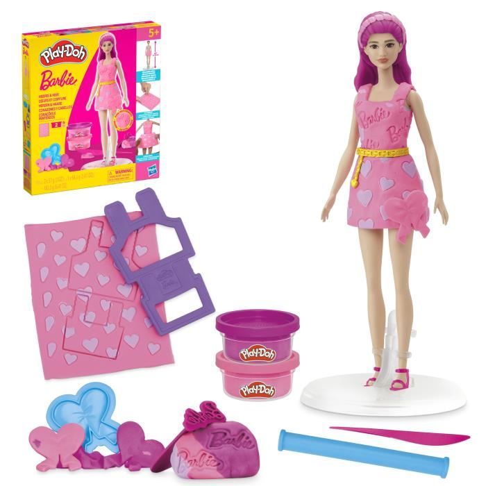 Play-Doh Barbie Cœurs et coiffure, coffret de pâte à modeler ...